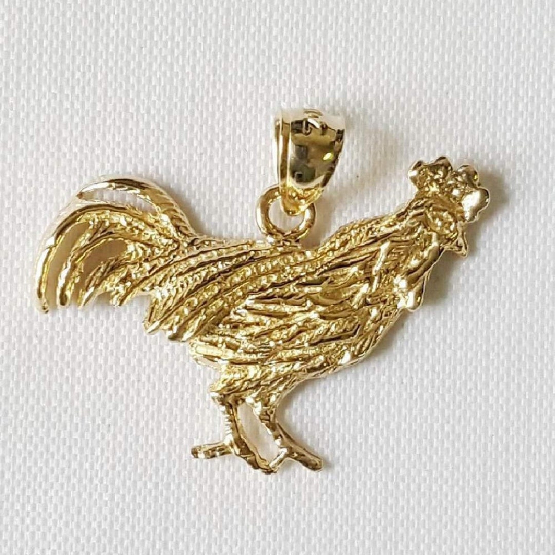 14K Yellow Gold Rooster Chicken Pendant - Etsy