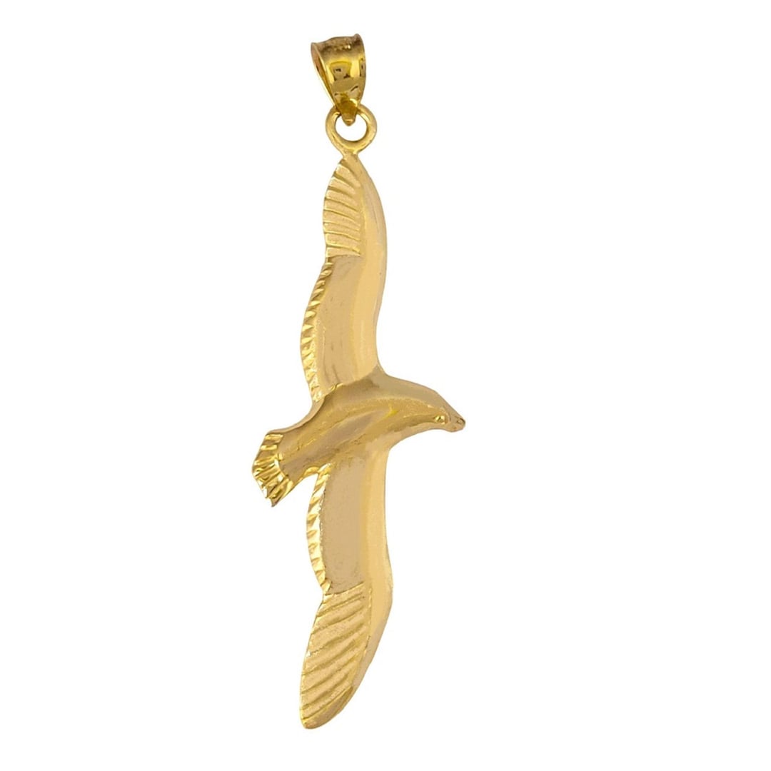 14K Yellow Gold Seagull Bird Pendant - Etsy