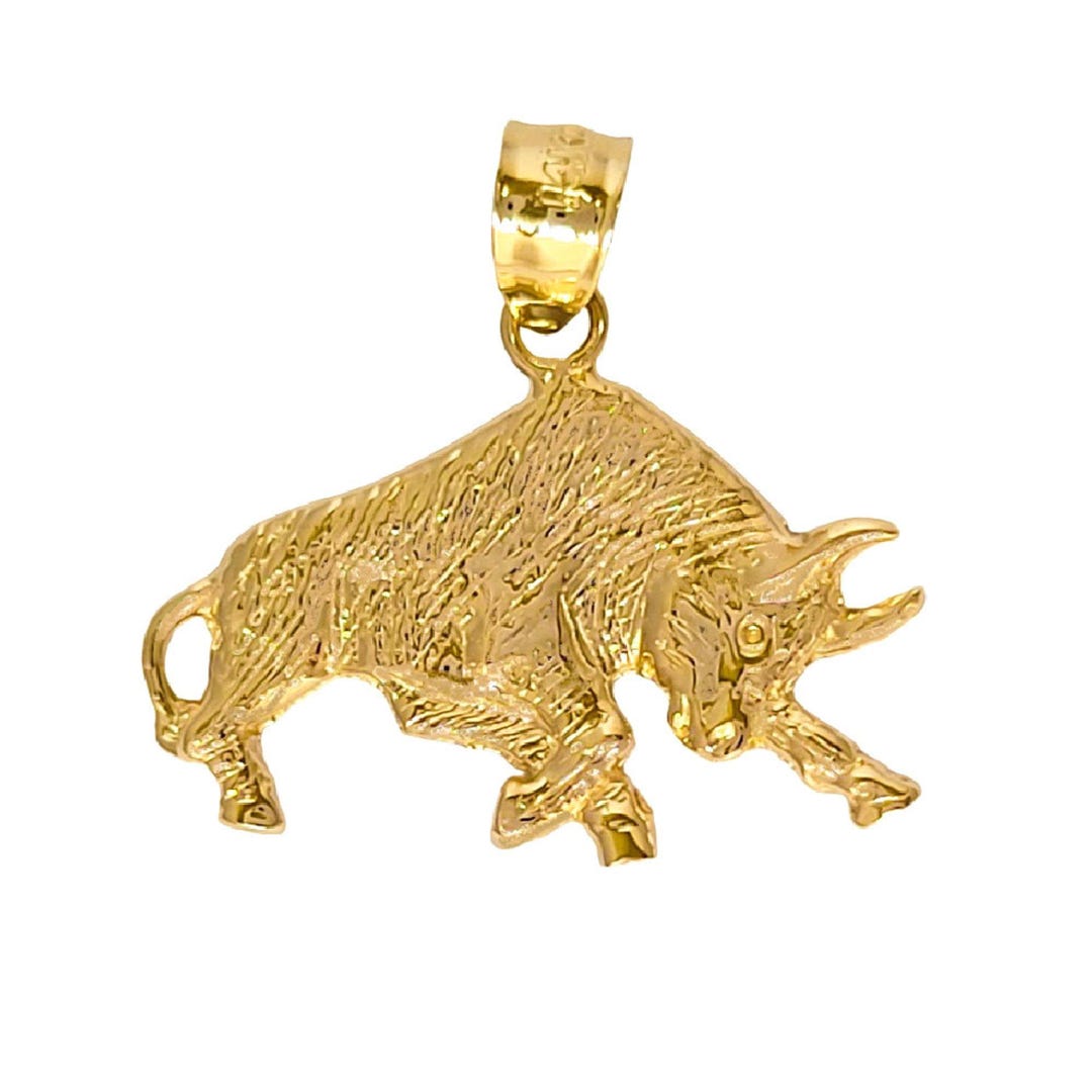 14K Yellow Gold BULL Pendant - Etsy