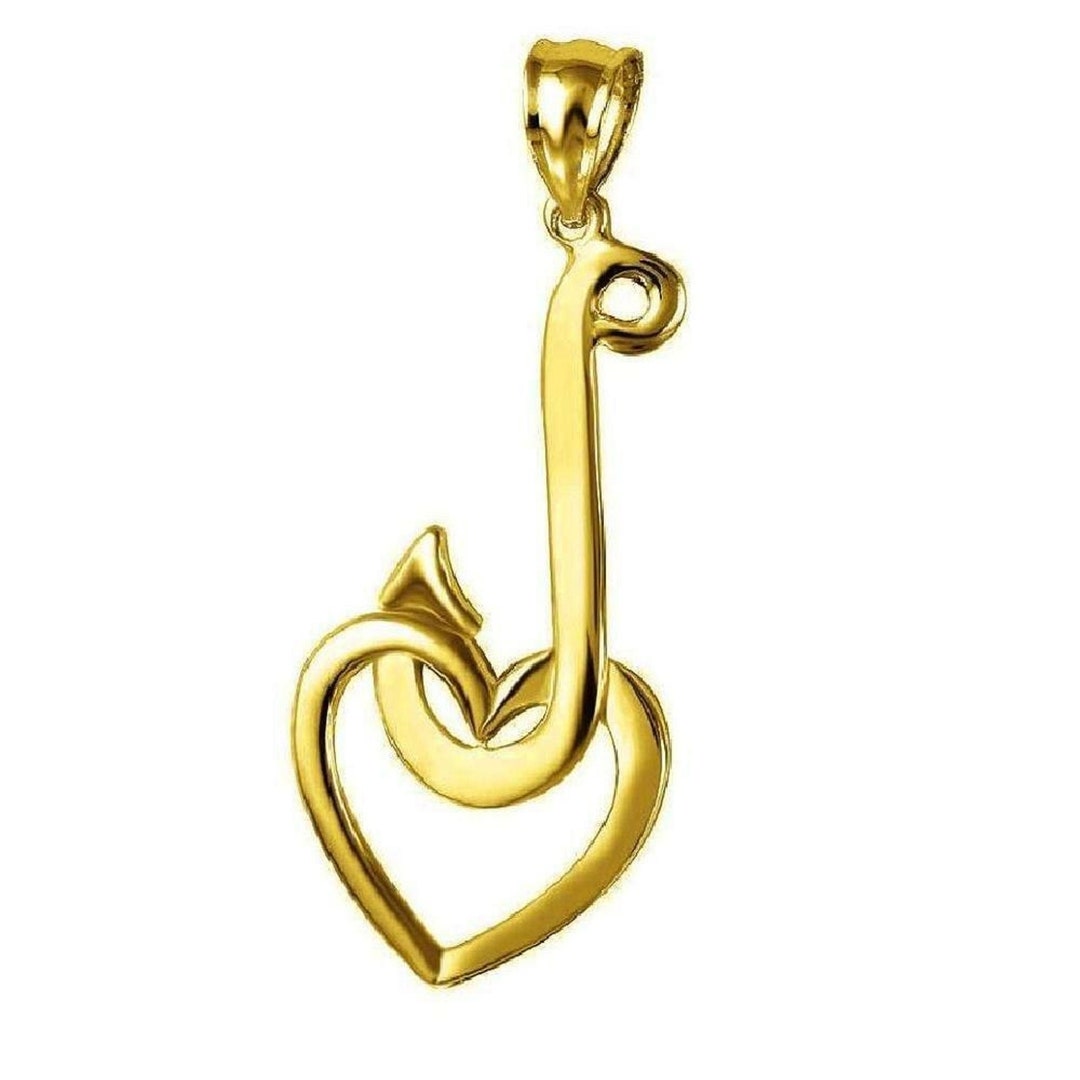 14K Yellow Gold Fish Hook With Heart Pendant - Etsy