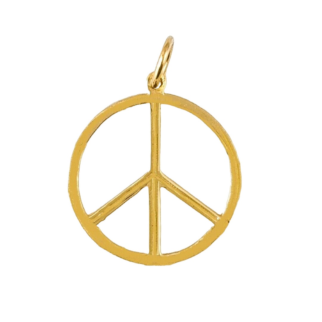 14K Yellow Gold PEACE Sign Symbol Pendant Charm - Etsy