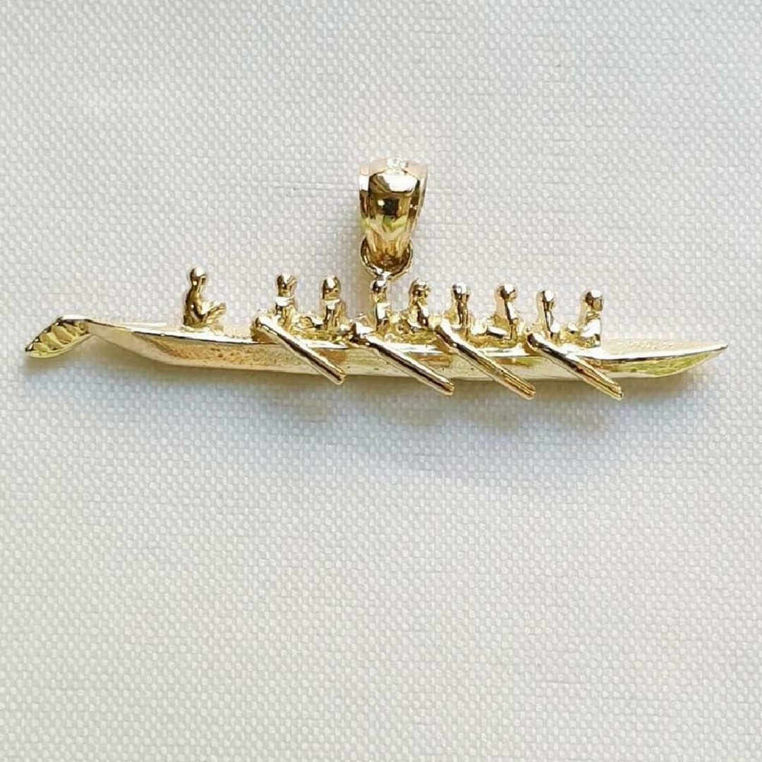 14K Yellow Gold Rowing Team, Canoe 3D Pendant - Etsy