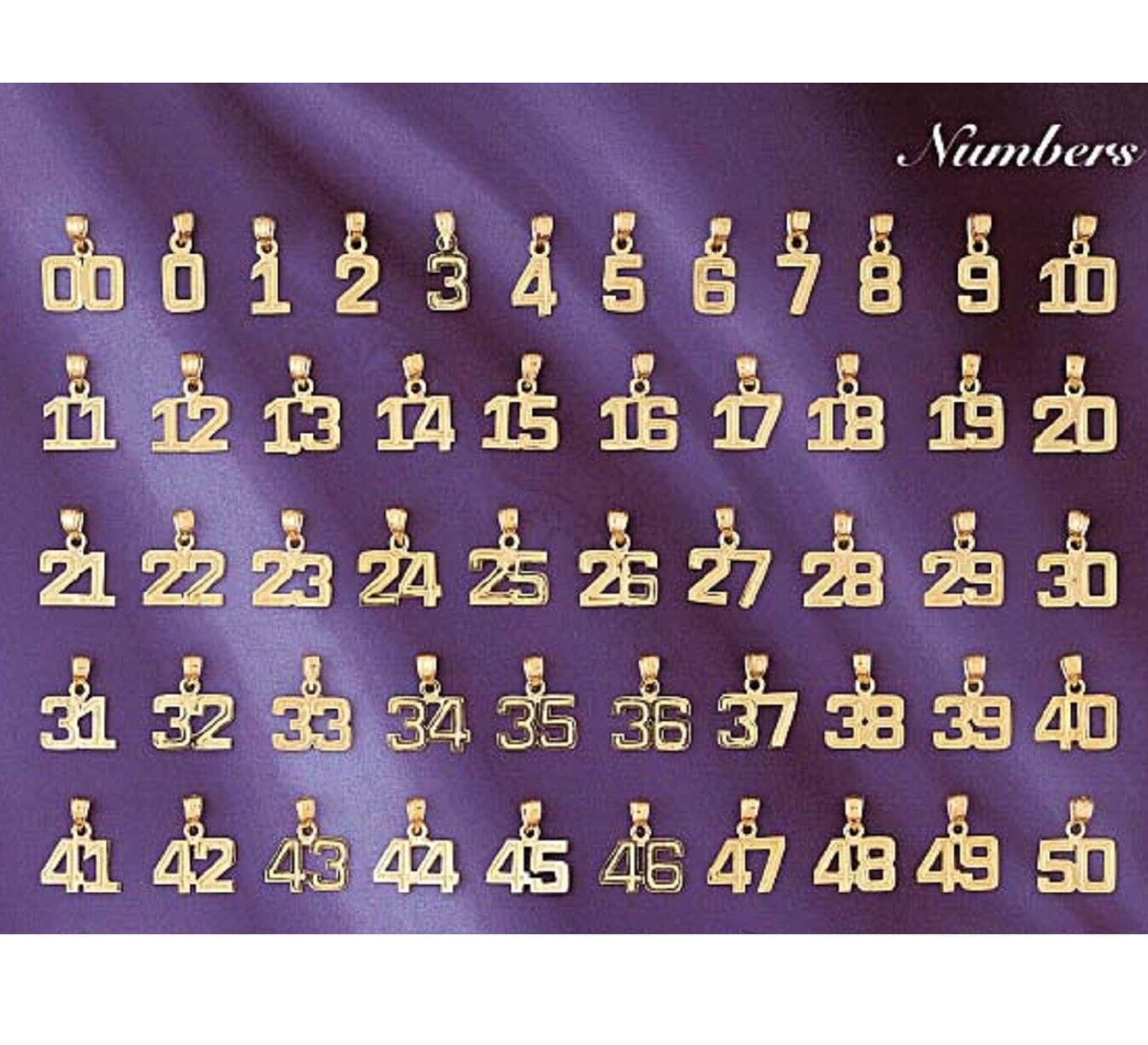 Small 0 to 50 Any One 14K Yellow Gold Number Pendant - Etsy