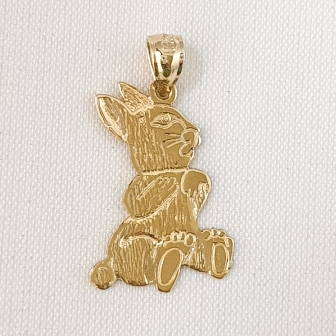 14K Yellow Gold Rabbit Pendant - Etsy