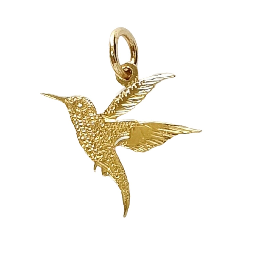14K Yellow Gold Hummingbird Charm Pendant - Etsy