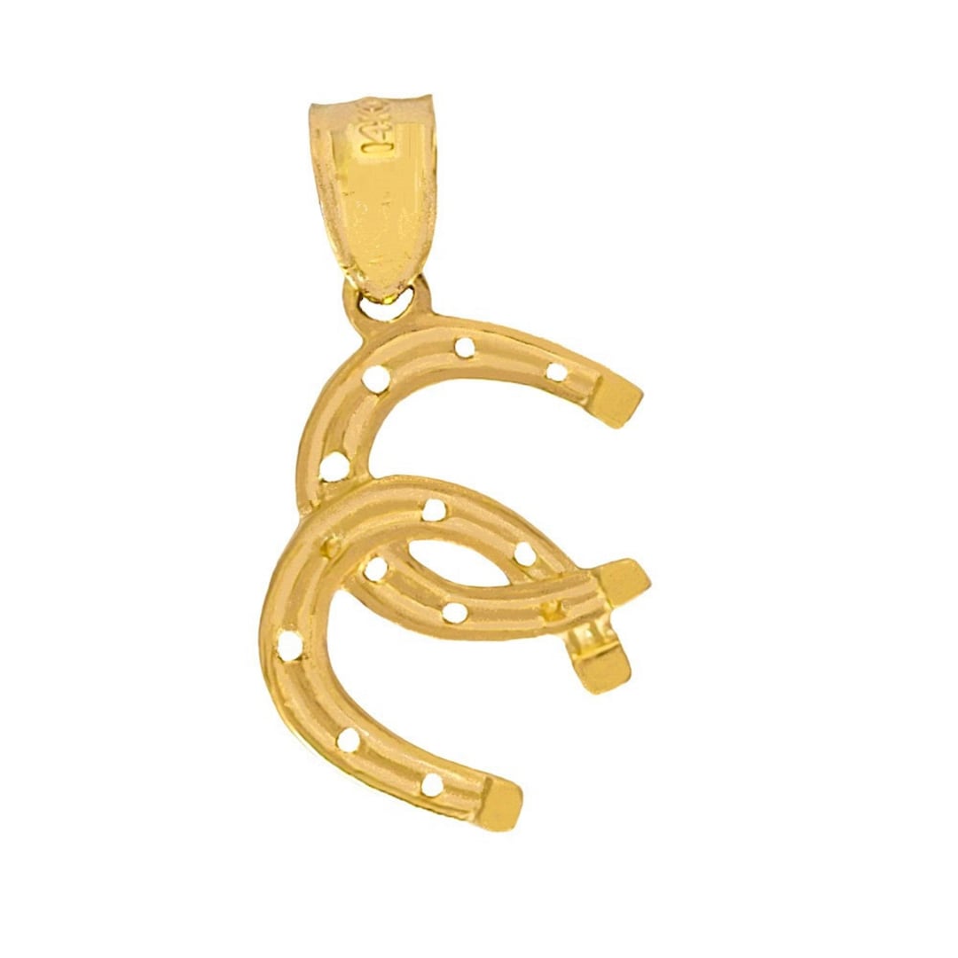 14K Yellow Gold Double Horseshoe Pendant Charm - Etsy