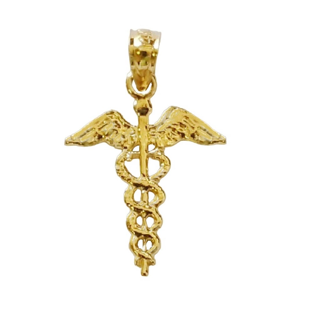 14K Yellow Gold Caduceus Medical Symbol Pendant - Etsy