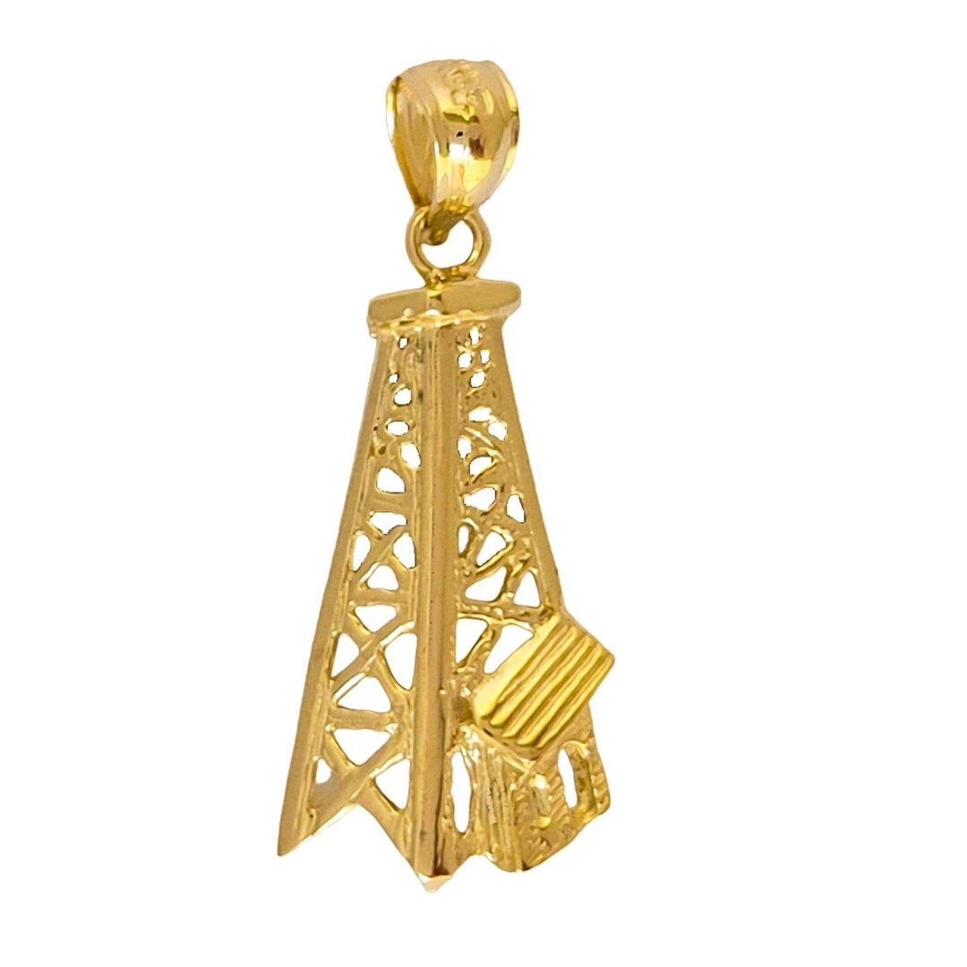 14K Yellow Gold Oil Well, Oil Rig Pendant - Etsy