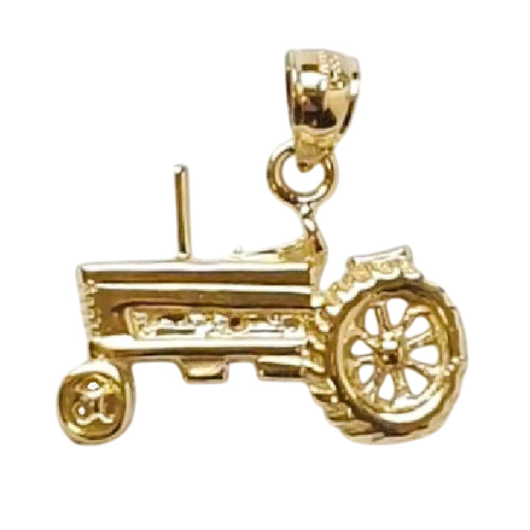 14K Yellow Gold Tractor Pendant - Etsy