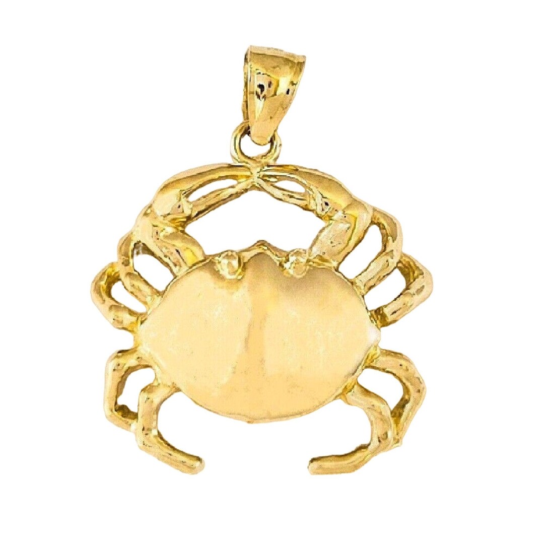 14K Yellow Gold Crab Pendant - Etsy