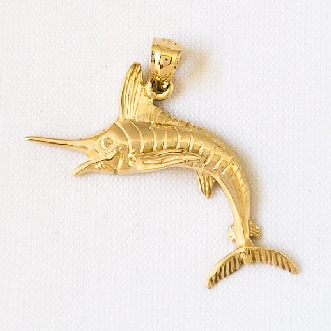 14k Yellow Gold Sailfish Marlin Fish Pendant - Etsy