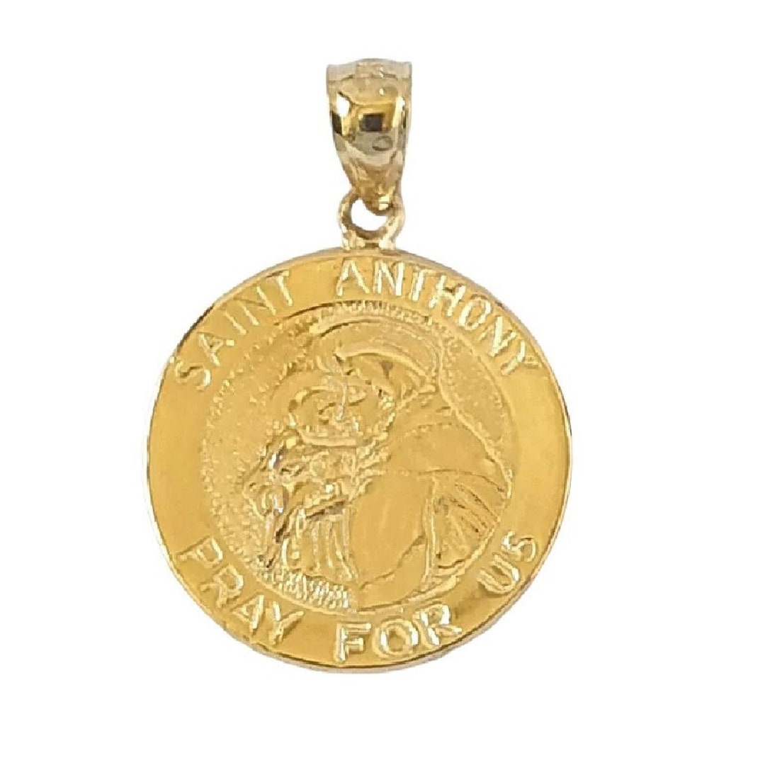 14K Yellow Gold Saint Anthony Pray for Us Pendant - Etsy