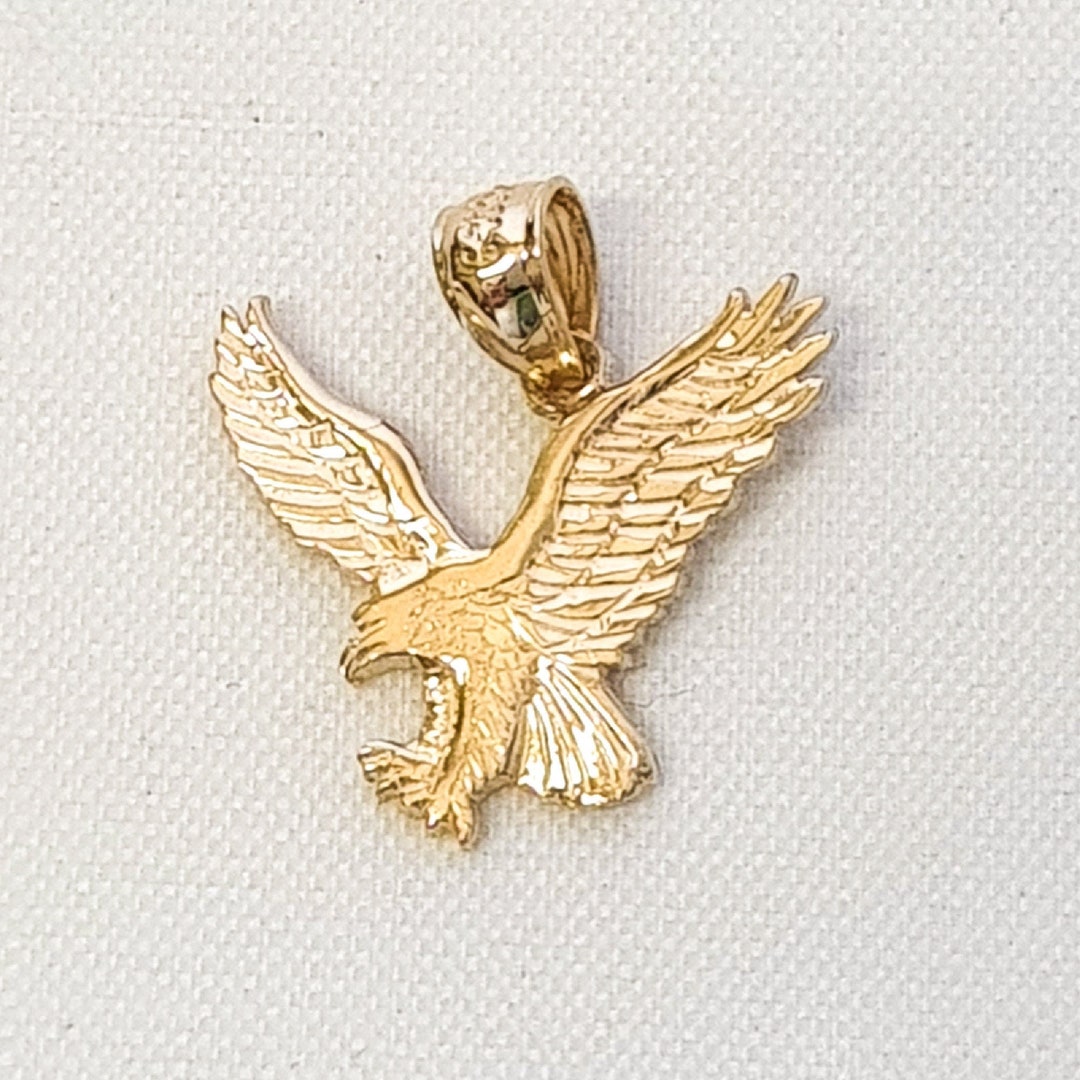 14K Yellow Gold Eagle Pendant - Etsy
