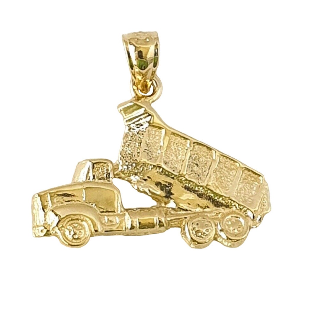 14K Yellow Gold DUMP TRUCK Pendant - Etsy