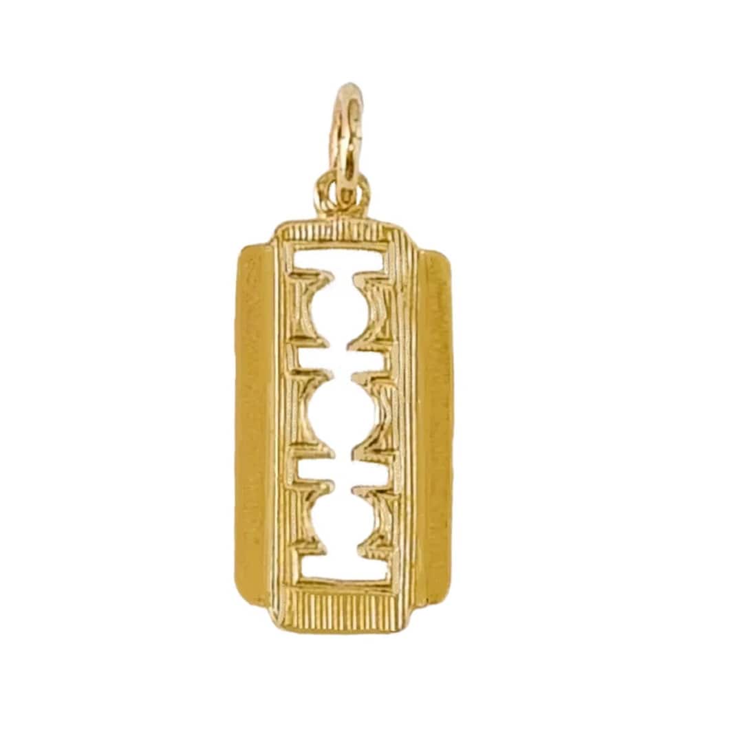 14K Yellow Gold Razor Blade Pendant - Etsy