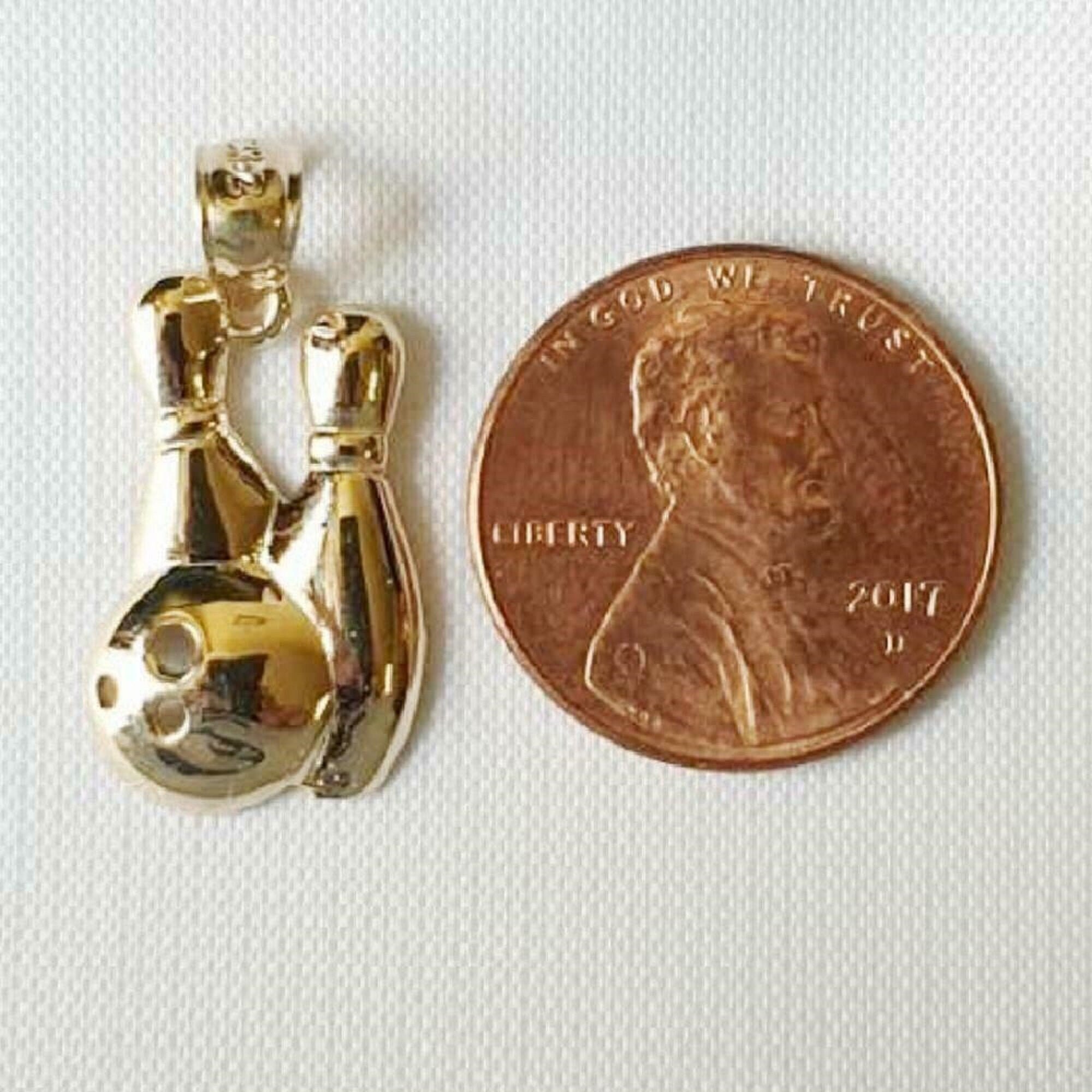 14K Yellow Gold Bowling Pin & Ball Pendant - Etsy