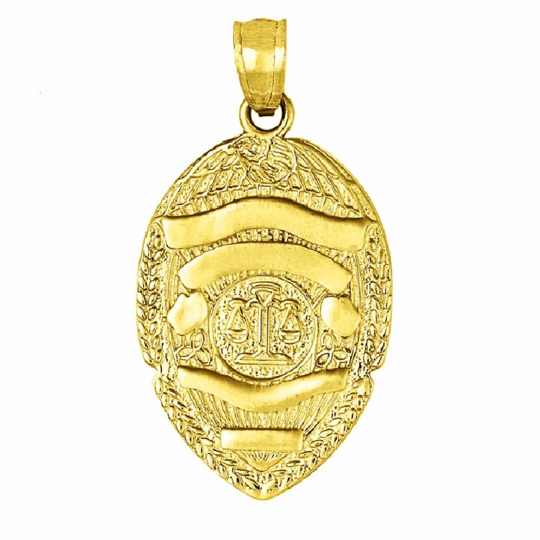 14K Yellow Gold Police Badge Pendant - Etsy