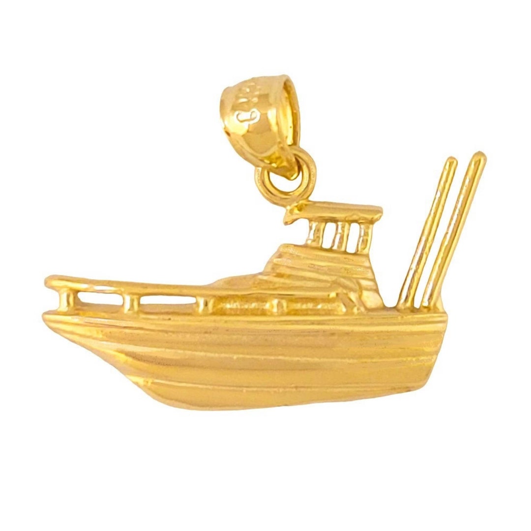14K Yellow Gold Fishing Boat Yacht Pendant - Etsy