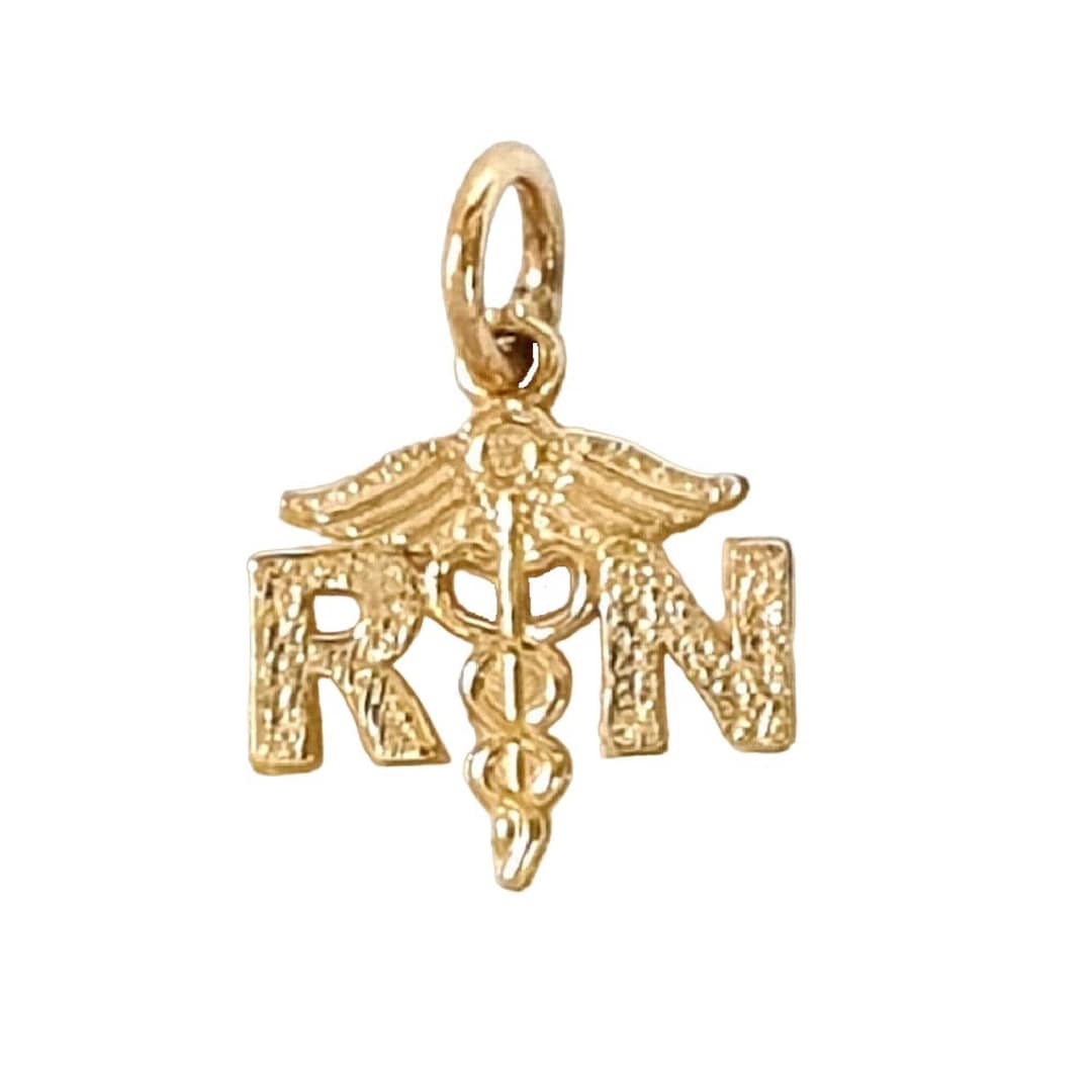 14K Yellow Gold RN (registered Nurse) Small Charm Pendant - Etsy