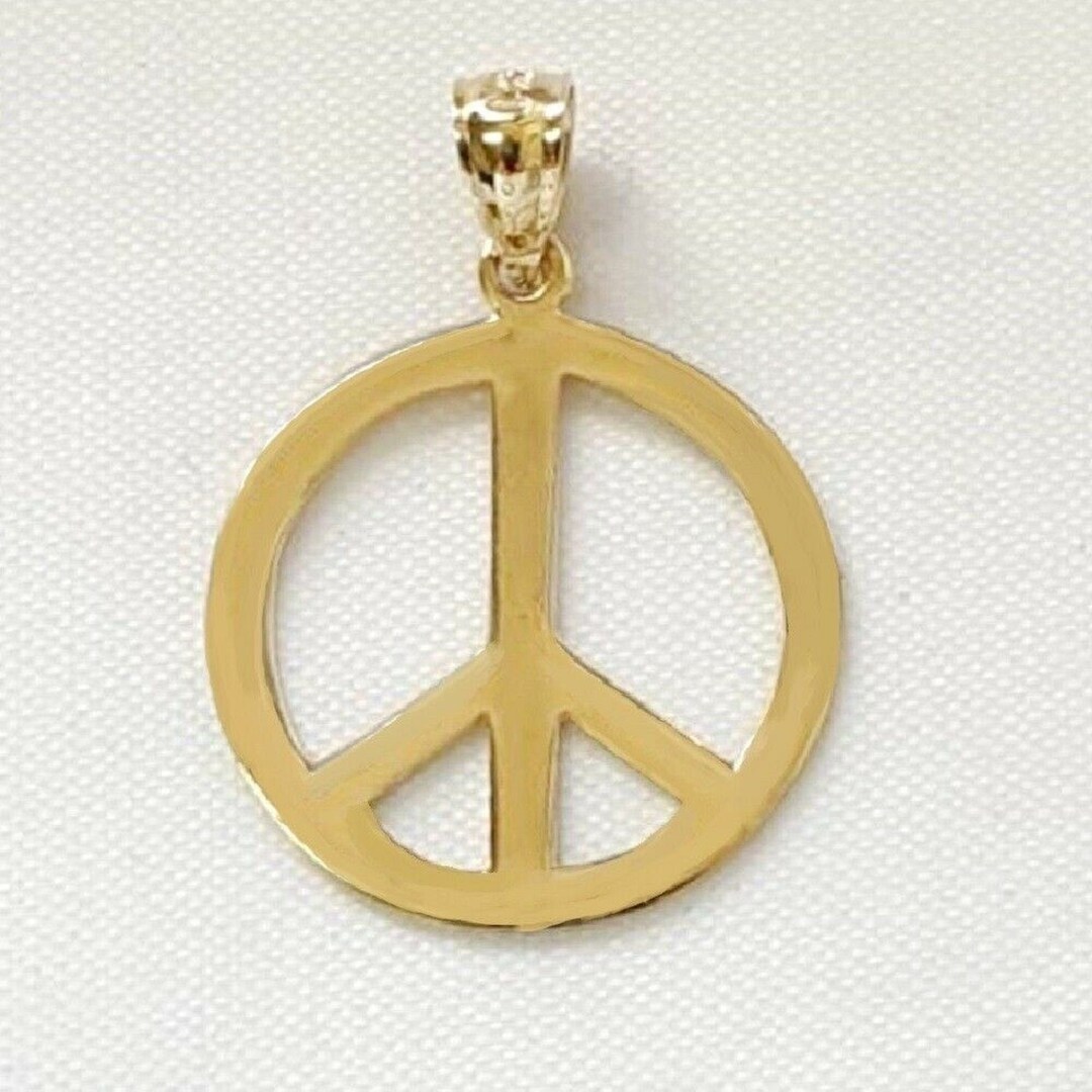 14K Yellow Gold PEACE Sign Symbol Pendant - Etsy