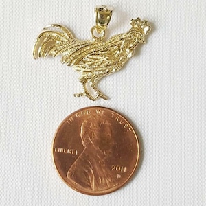14K Yellow Gold Rooster Chicken Pendant - Etsy