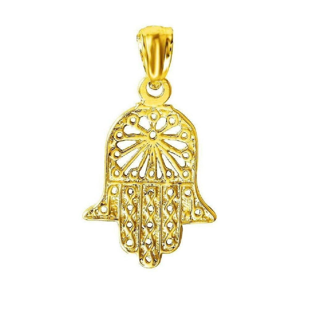 14K Yellow Gold Hamsa Hand Pendant - Etsy