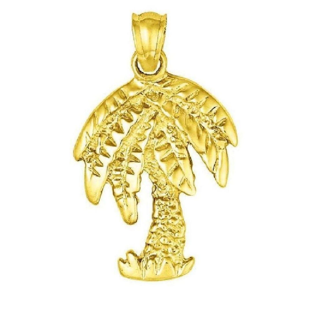 14K Yellow Gold PALM TREE Pendant - Etsy