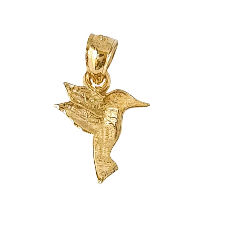 14K Yellow Gold Hummingbird Pendant Charm - Etsy