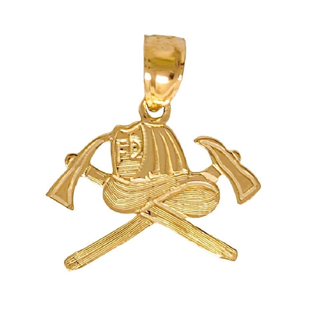 14k Yellow Gold Firefighter Fireman's Axe and Helmet Pendant - Etsy