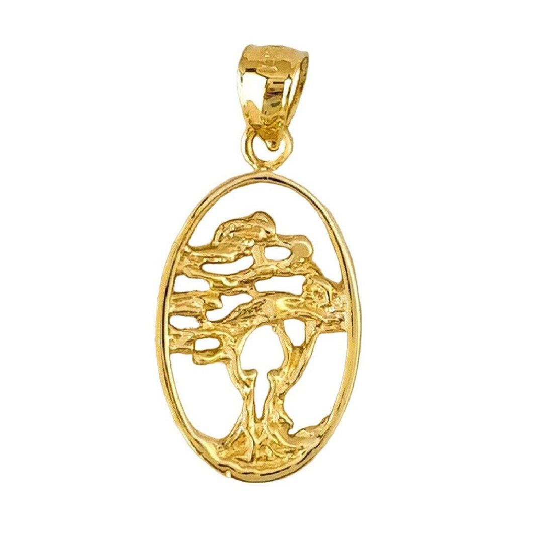 14K Yellow Gold Cedar Tree Pendant - Etsy