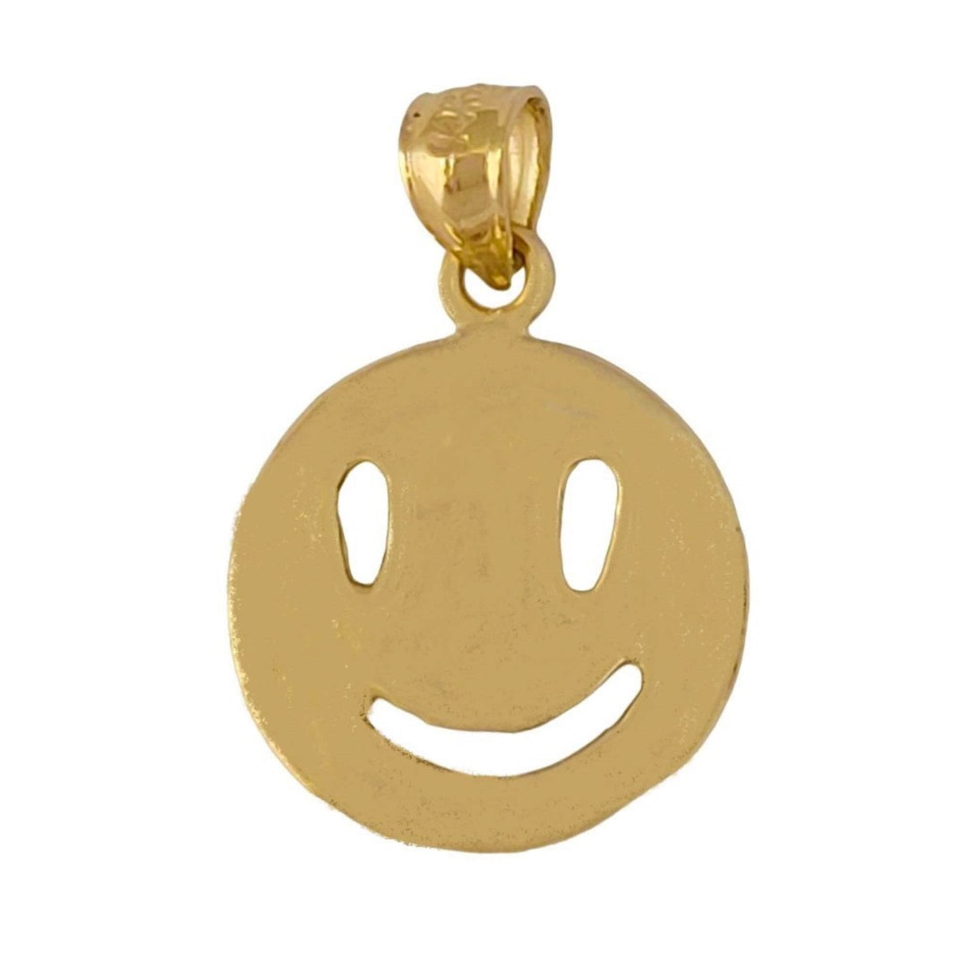 14k Yellow Gold Happy Smiley Face Emoji Pendant - Etsy