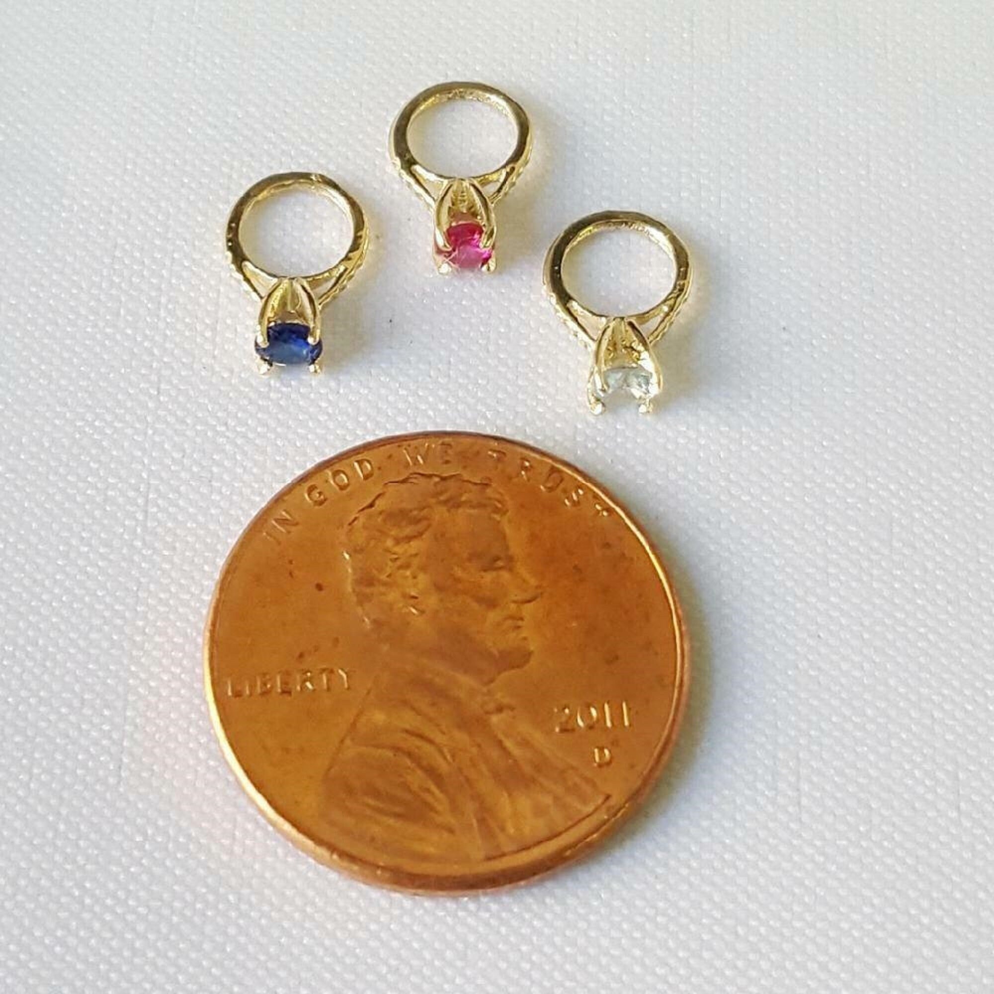 Real 14K Yellow Gold Small Ring Charm Pendant W/ Pearl or Birthstone ...