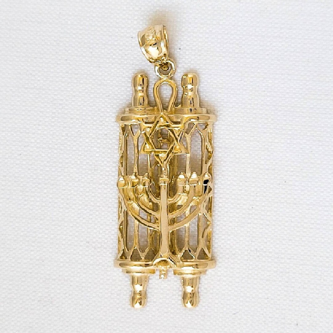 14K Yellow Gold Jewish Mezuzah Torah Scroll With Star of David ...