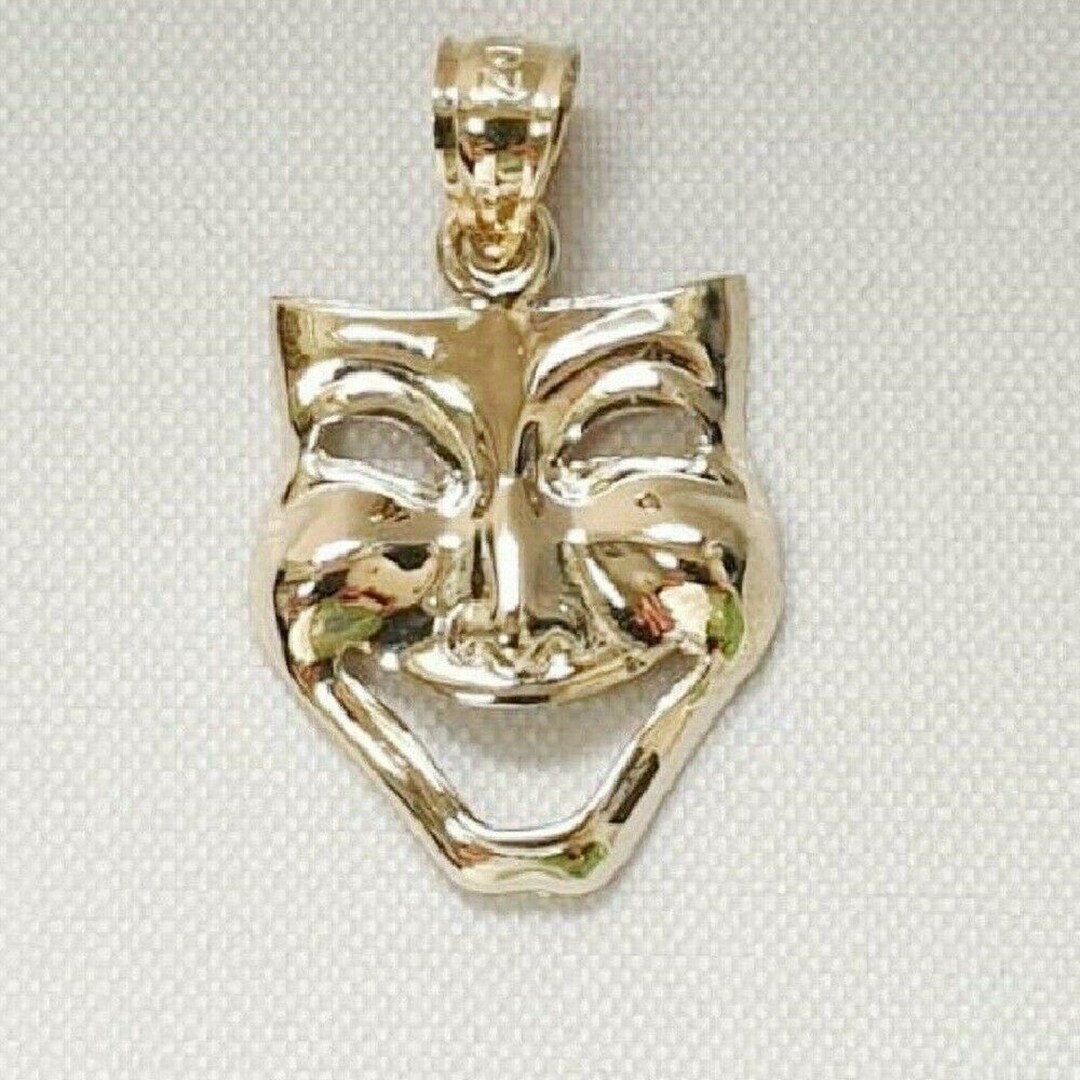 14K Yellow Gold LAUGH NOW Comedy Drama Mask Pendant - Etsy