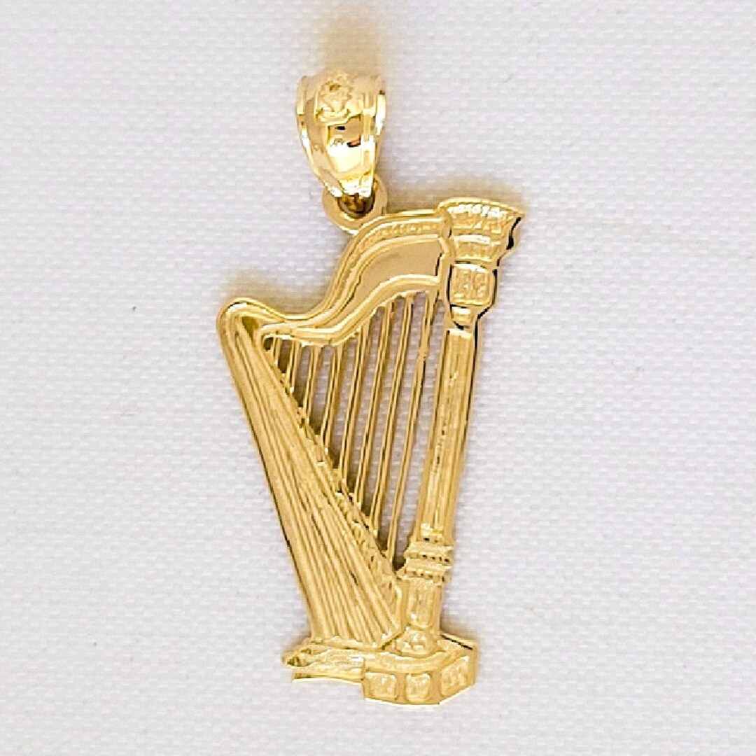 14k Yellow Gold Musical Instrument Harp Pendant - Etsy