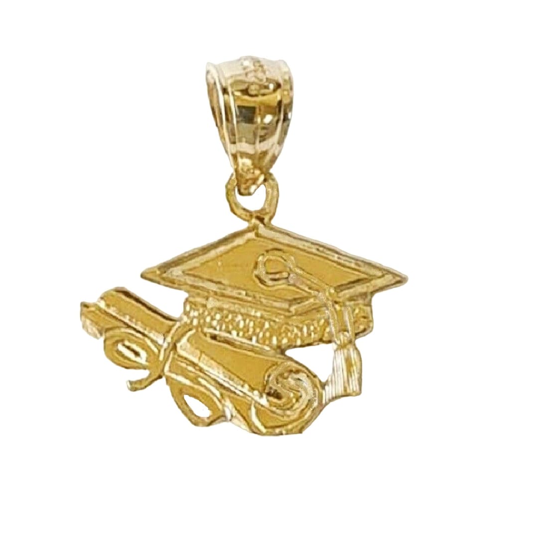 14K Yellow Gold Graduation Cap Hat Diploma Pendant - Etsy