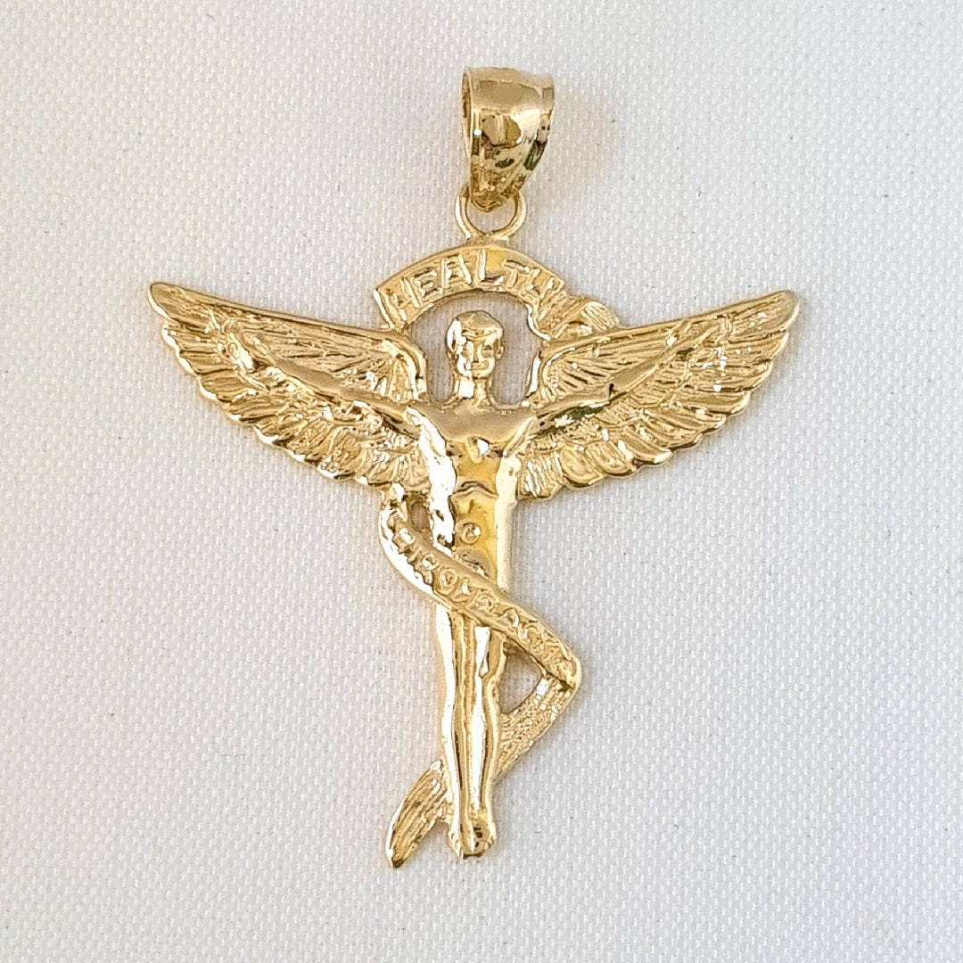 14K Yellow Gold Chiropractic Caduceus Medical Pendant - Etsy