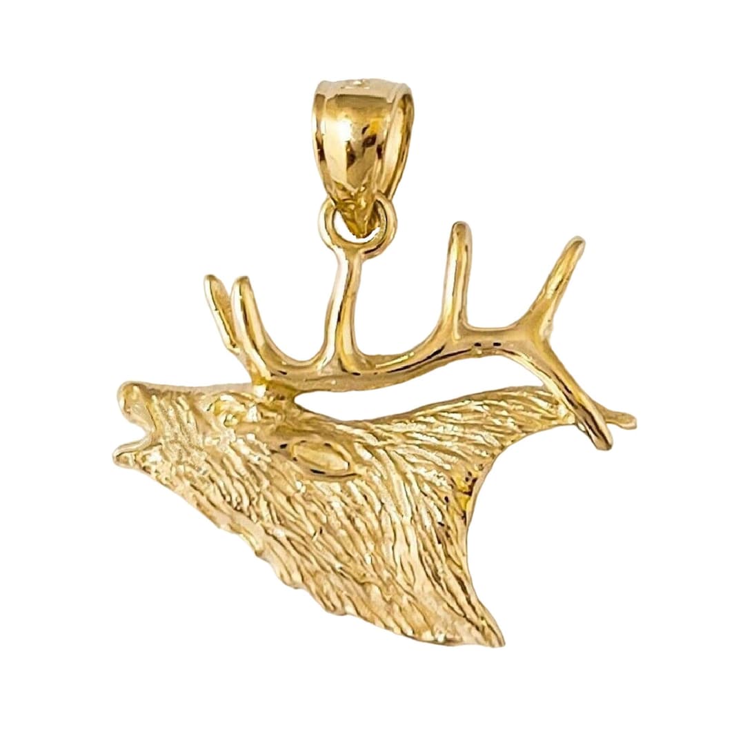 14K Yellow Gold Elk Deer Pendant - Etsy