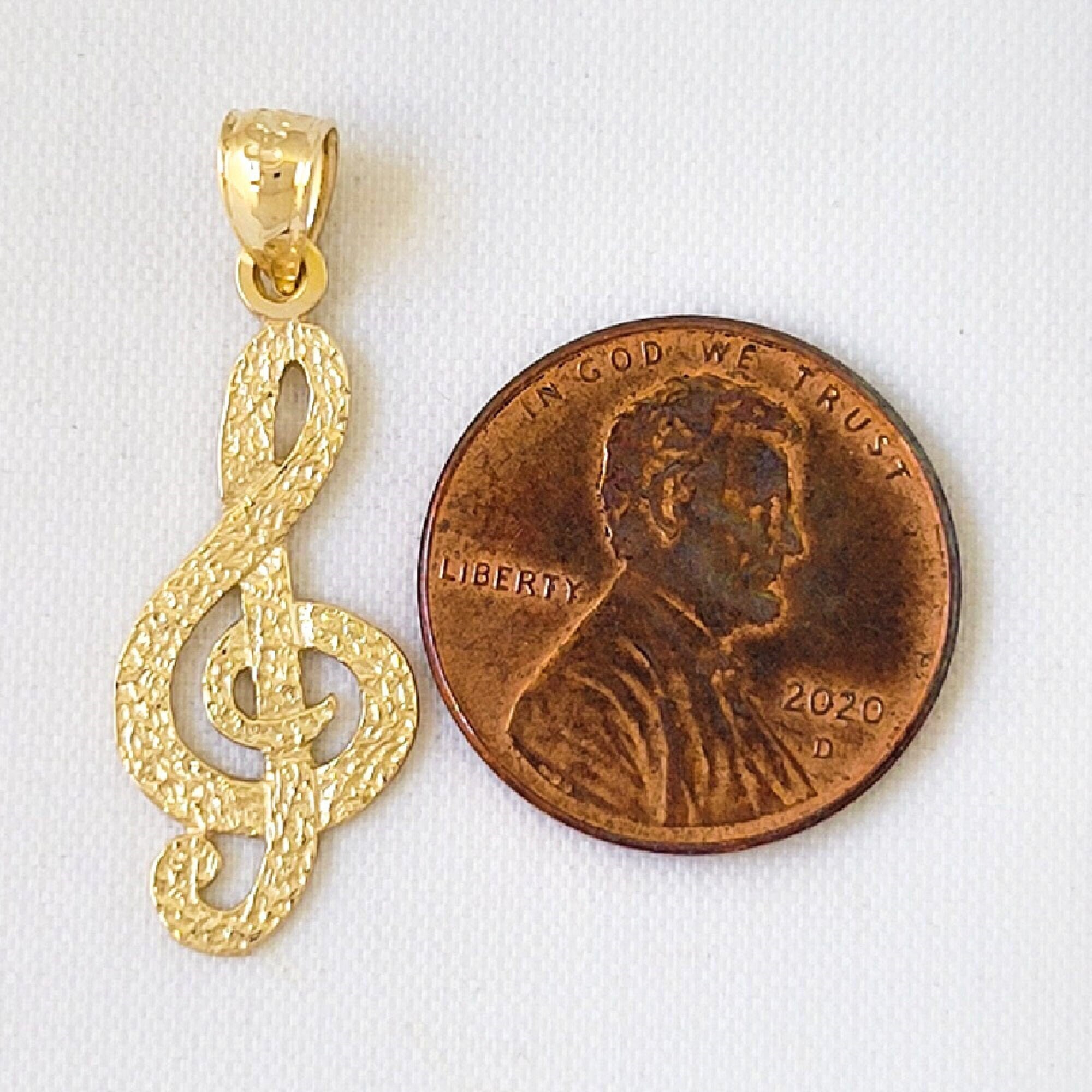 14K Yellow Gold Treble Clef Musical Note Pendant - Etsy