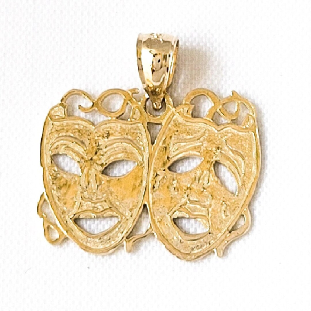 14K Yellow Gold Laugh Now, Cry Later Drama Mask Pendant - Etsy