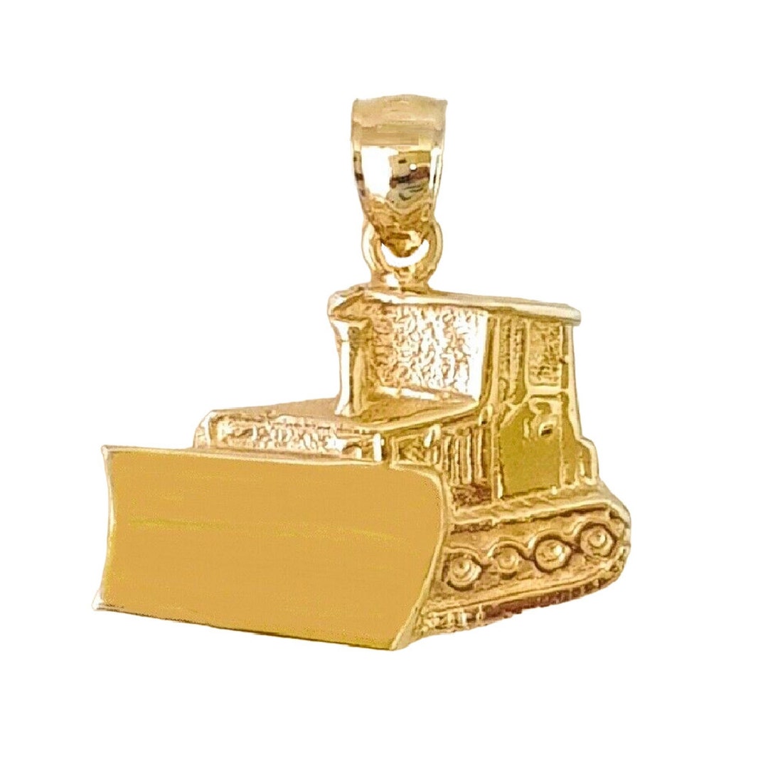 14K Yellow Gold BULLDOZER Pendant - Etsy