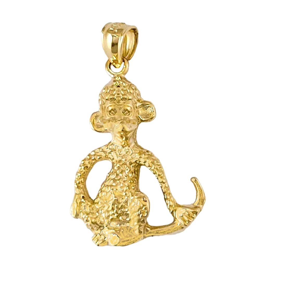 14K Yellow Gold Monkey Pendant - Etsy