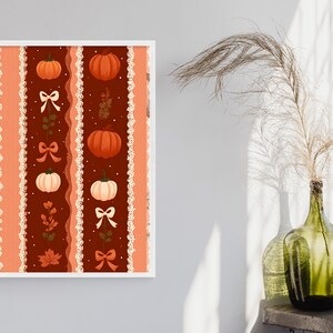 Coquette Bow Pumpkin Seamless Pattern: Fall Stripes PNG Digital Paper ...