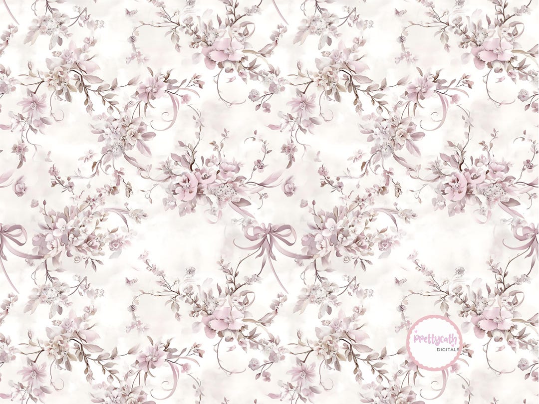 Neutral Vintage Floral Seamless Pattern Shabby Chic Pink Bow Botanical ...