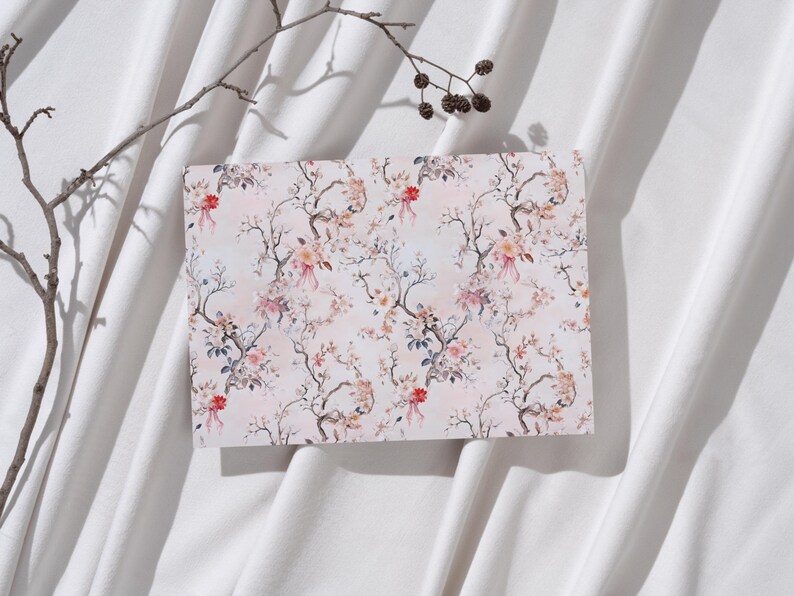 Pink Toile Chinoiserie Seamless Cherry Blossom Coquette Bow Seamless ...