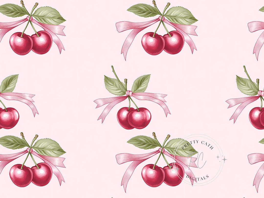 Cherries Seamless Coquette Patterns Watercolor Pink Cherry Repeated ...