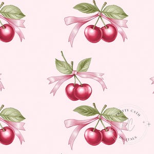 Cherries Seamless Coquette Patterns Watercolor Pink Cherry Repeated ...