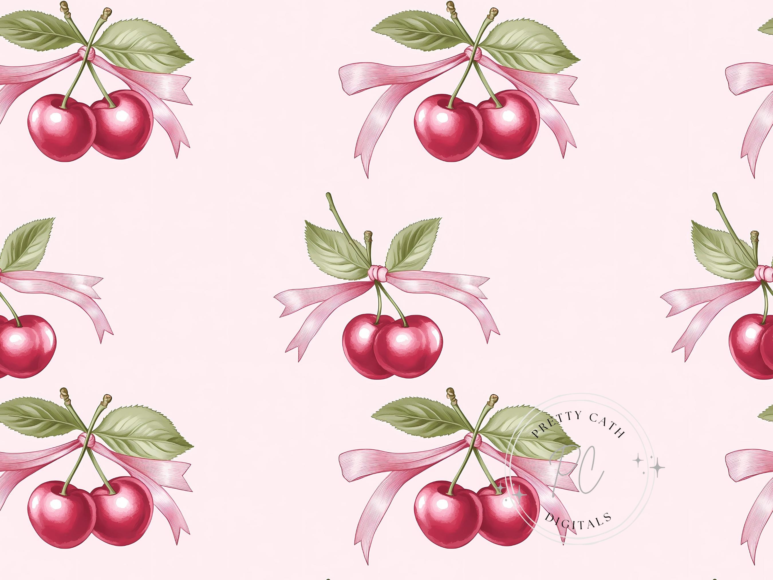 Cherries Seamless Coquette Patterns Watercolor Pink Cherry Repeated ...