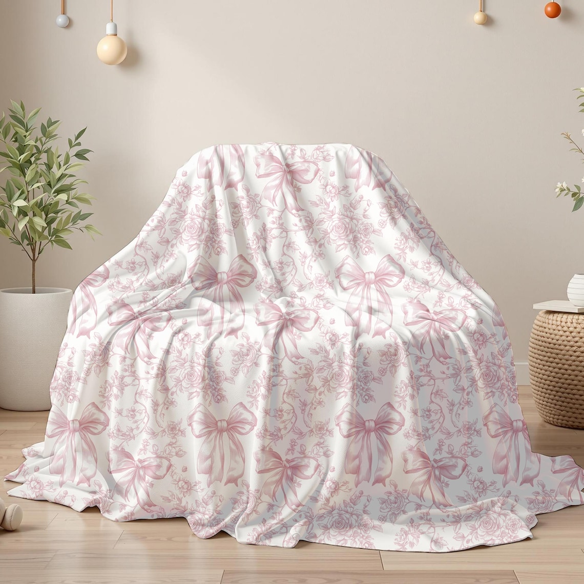 Vintage Pink Toile Floral Bow Pattern Elegant Seamless Rose Ribbon ...