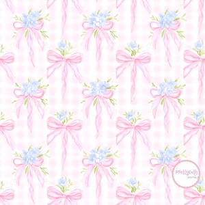 Pink Bow Floral Seamless Pattern for Nursery Fabric Wallpaper Baby Girl ...